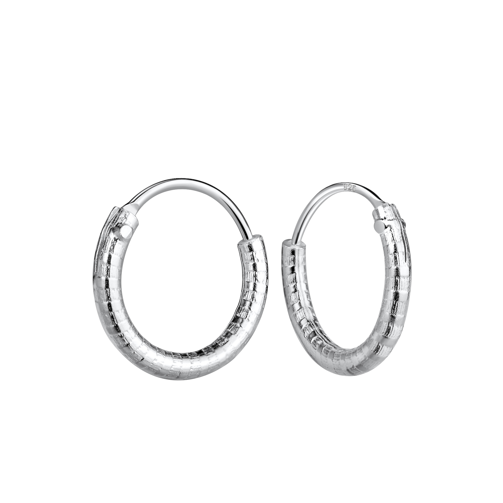 925 Silver Jewelry | 12mm Silver Patterned Hoop Earrings - 21780
