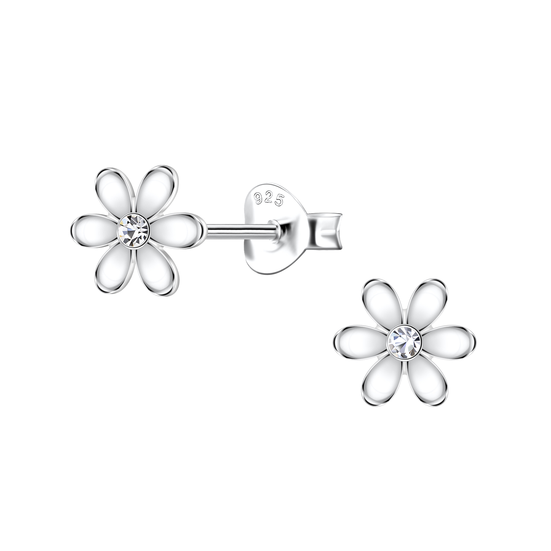 925 Silver Jewelry | Silver Flower Stud Earrings - 22170