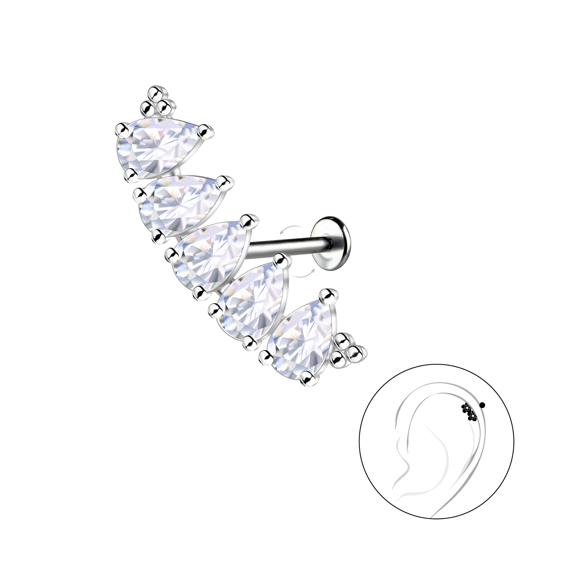 925 Silver Jewelry | Silver Geometric With Titanium Labret - 22755